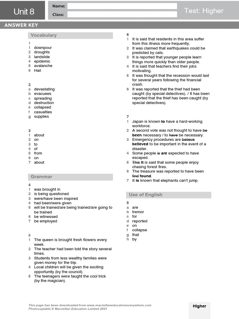 Unit 8 Higher Test Overview | PDF