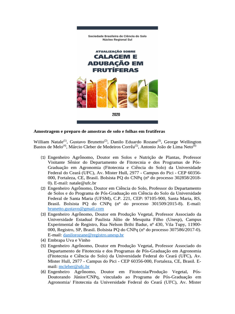 Capítulo Livro - Amostragem e preparo de amostras de solo e folhas em frutíferas | PDF ...