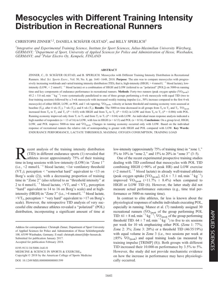Mesocycles With Different Training Intensity Distribution in ...