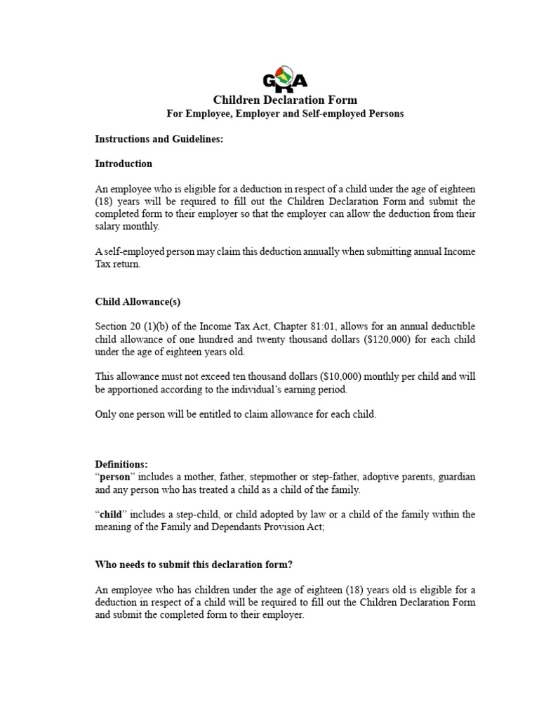 Children Declaration Form Guide v1 | PDF | Self Employment | Small ...
