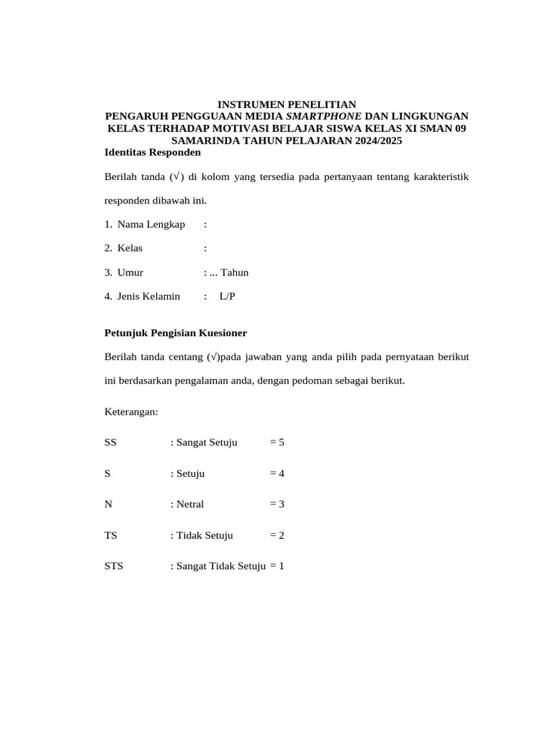 Kuesioner Adnan (1) | PDF