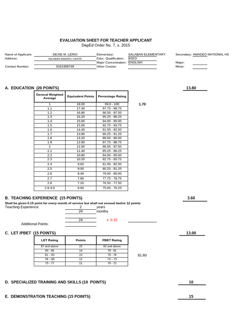 ELEM FORMS For Teacher 1 Applicants - PKES | PDF | Teachers | Teaching