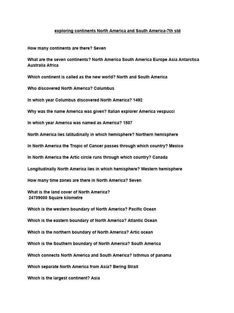 Exploring Continents North America and South America-7th STD | PDF ...