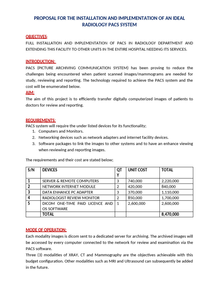 Ideal Pacs System Installation Proposal | PDF
