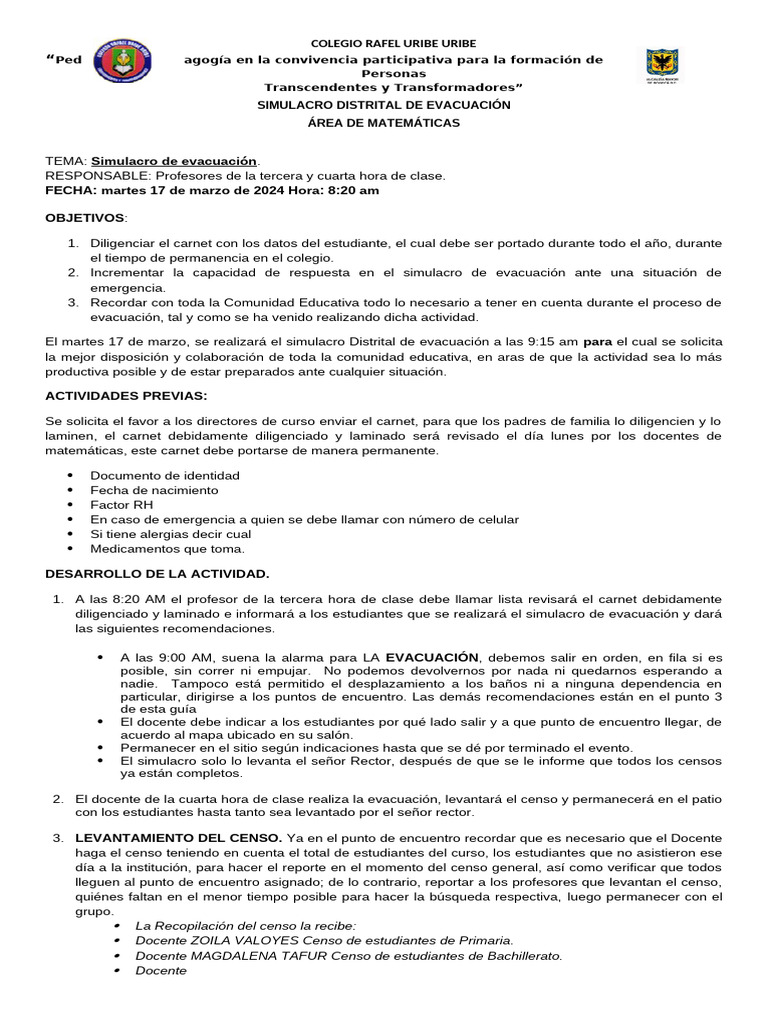 Guia Simulacro de Evacuación Marzo | PDF