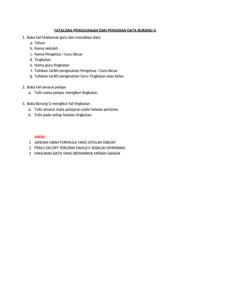 Borang G Baru Tahun 1 2025 | PDF