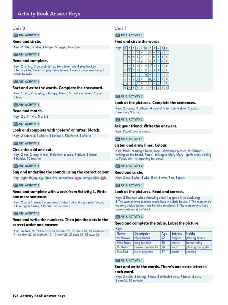 Activity Book Answer Keys | PDF | Verb