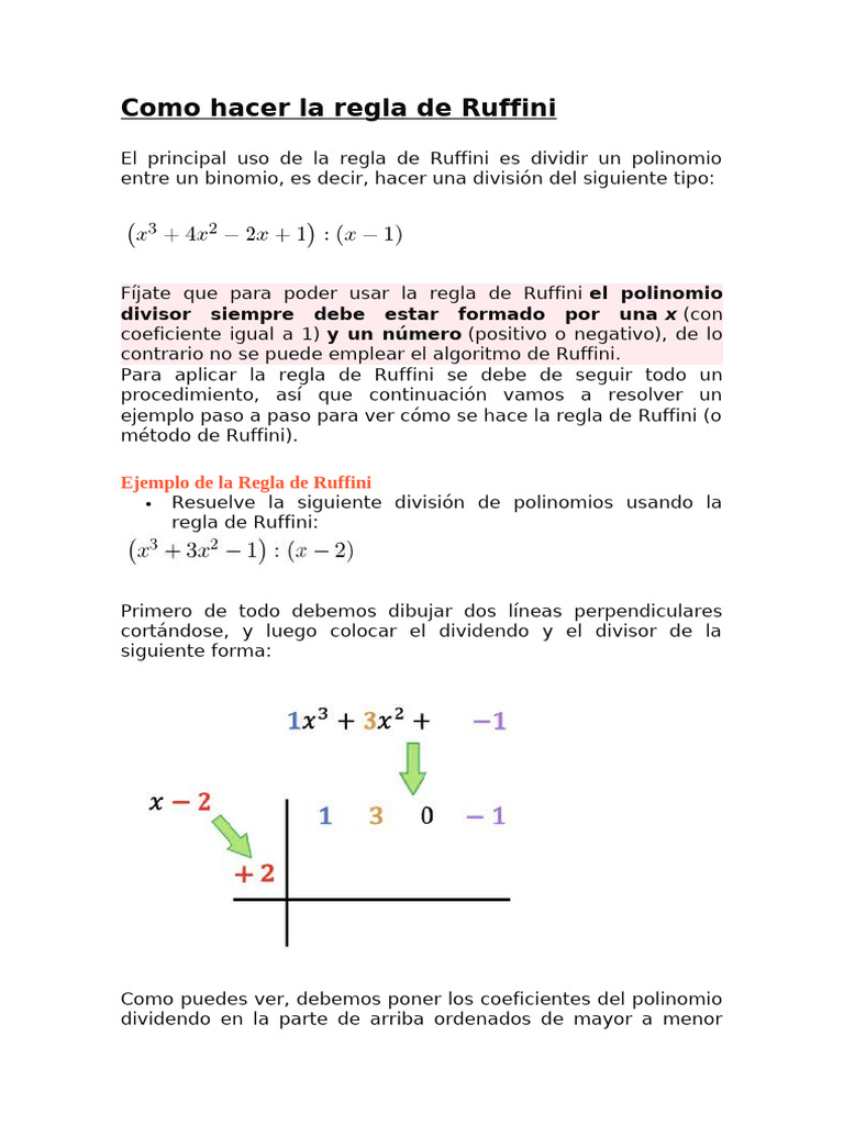 Como Hacer La Regla de Ruffini | PDF | División (Matemáticas ...