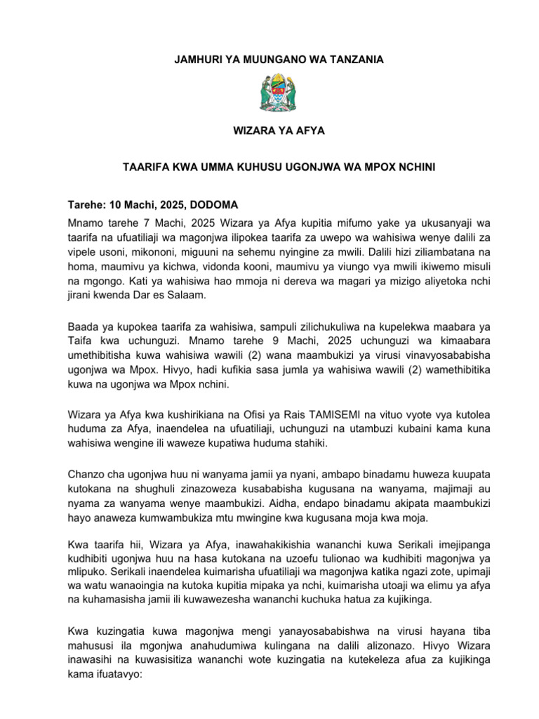 Mpox TZ | PDF