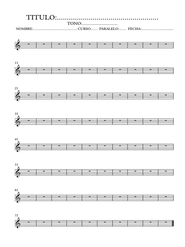 Pentagramas en Clave de Sol 71 | PDF