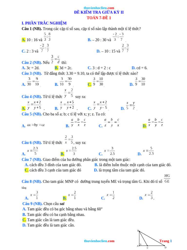 Bo de Kiem Tra Giua HK2 Toan 7 KNTT | PDF