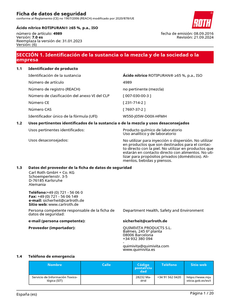 HNO3 | PDF | Corrosión | Toxicidad