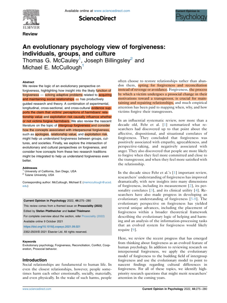IMP Evolutionary View of Forgiveness | PDF | Forgiveness | Psychology
