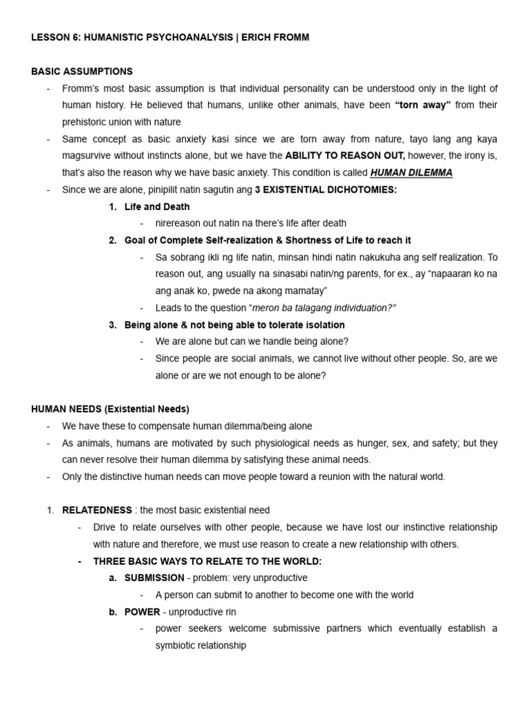 L6 - Humanistic Psychoanalysis | PDF | Love | Narcissism