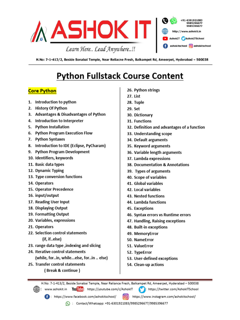 Python Fullstack Course Content | PDF | Parameter (Computer Programming) | Python (Programming ...