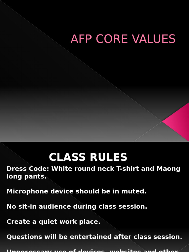 01 AFP CORE VALUES and Standard of Conduct | PDF | Courage | Disciplines