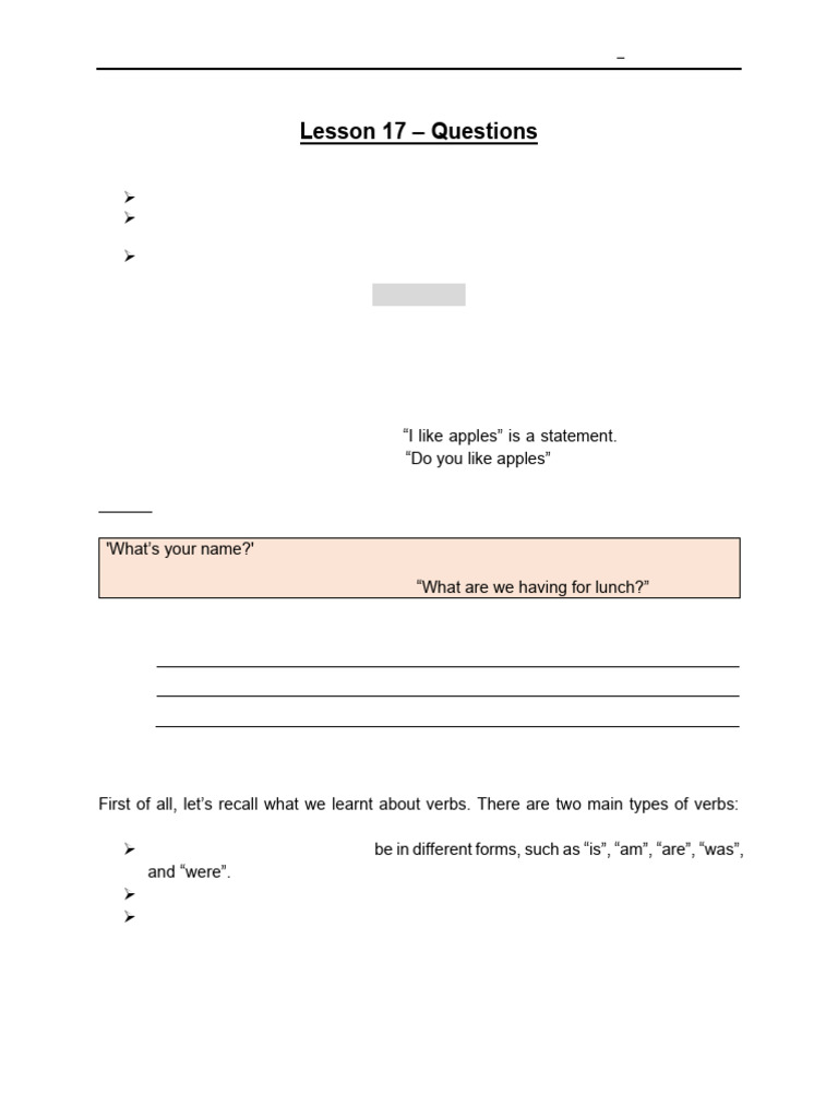 Lesson 17 Questions Answer | PDF | Question | Verb