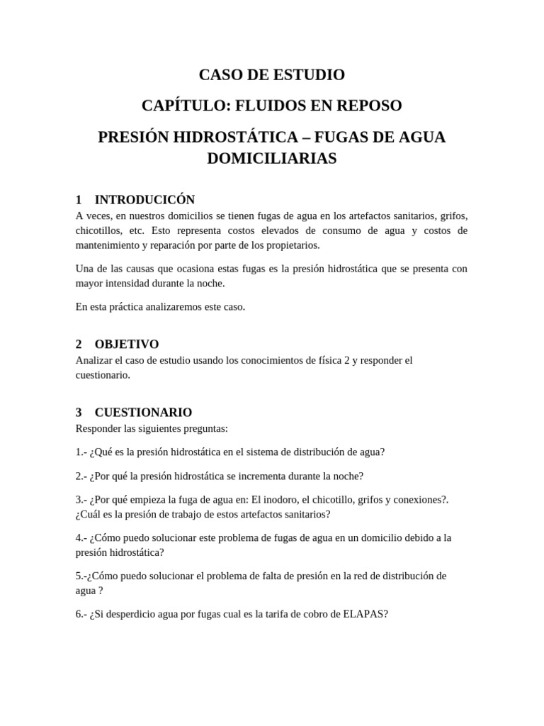 CASO DE ESTUDIO FUGAS DE AGUA | PDF | Agua
