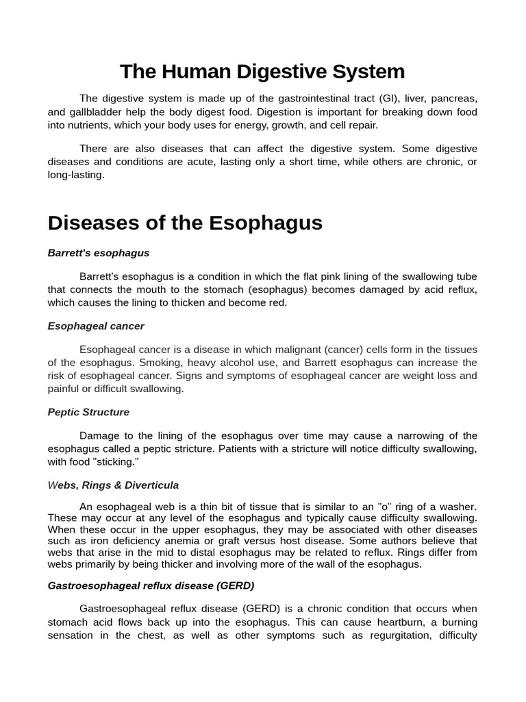 Digestive System Diseases | PDF | Esophagus | Pancreas