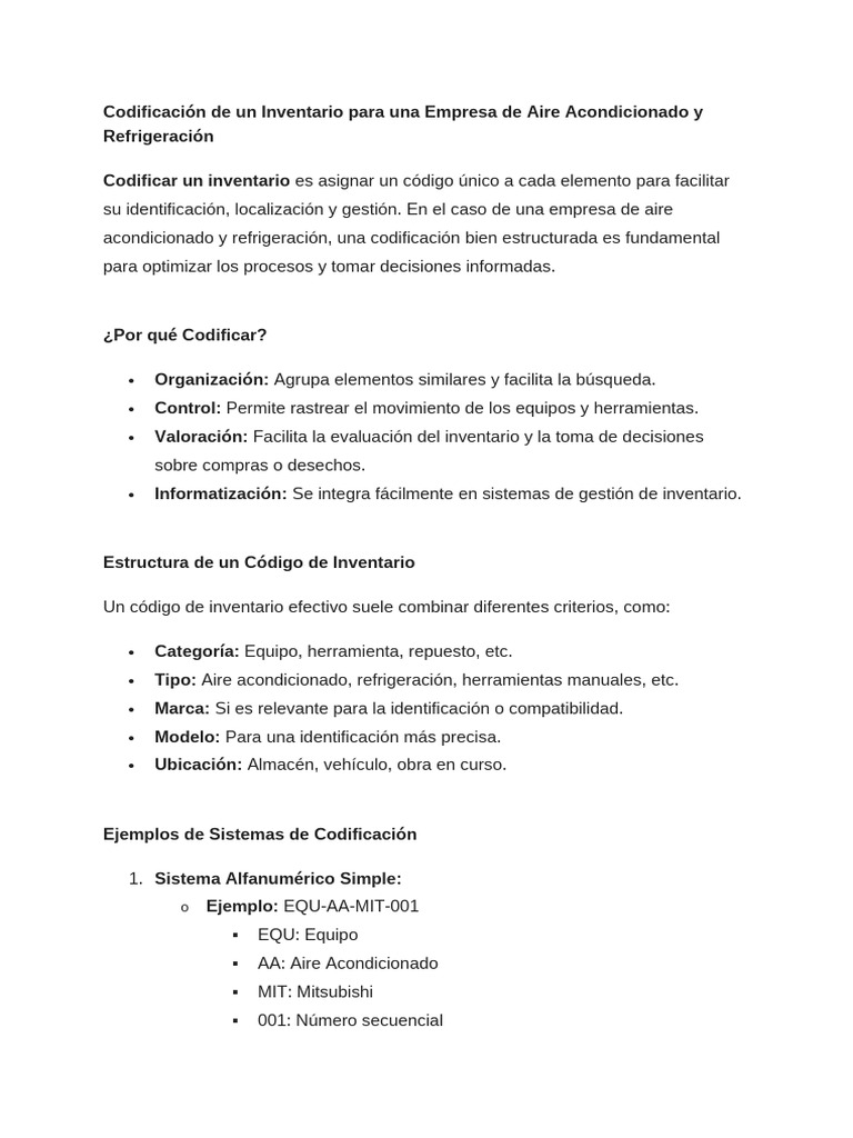 Codificación de Un Inventario para Una Empresa de Aire Acondicionado y Refrigeración | PDF ...