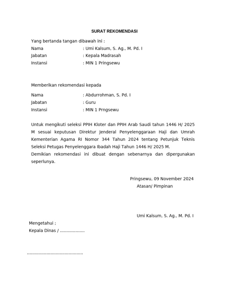 Surat Rekomendasi | PDF