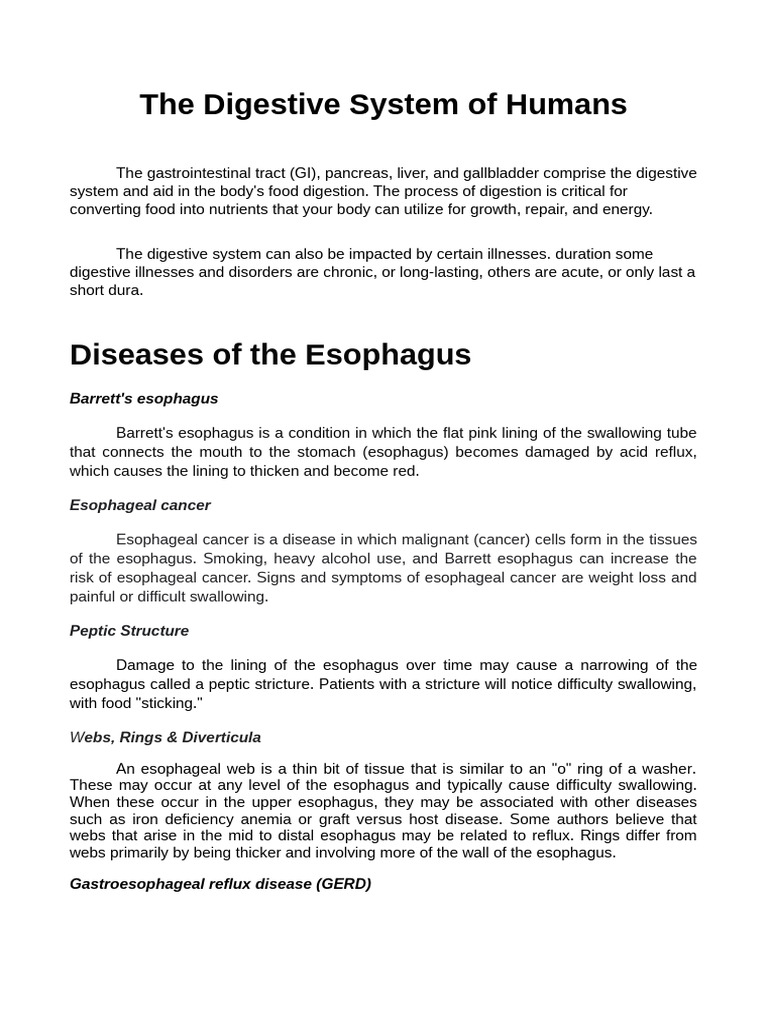 Digestive System Diseases Overview | PDF | Esophagus | Pancreas