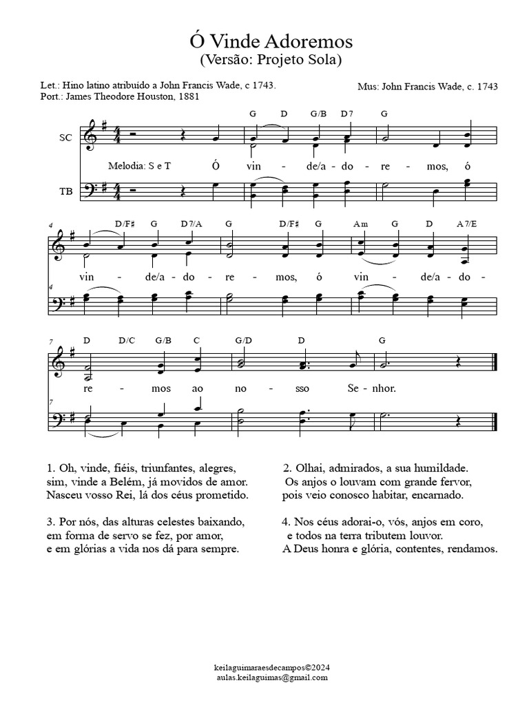 Ó Vinde Adoremos - Projeto Sola | PDF