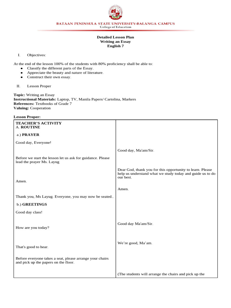 DLP - Grade 7 - Writing An Essay | PDF | Essays | Thought