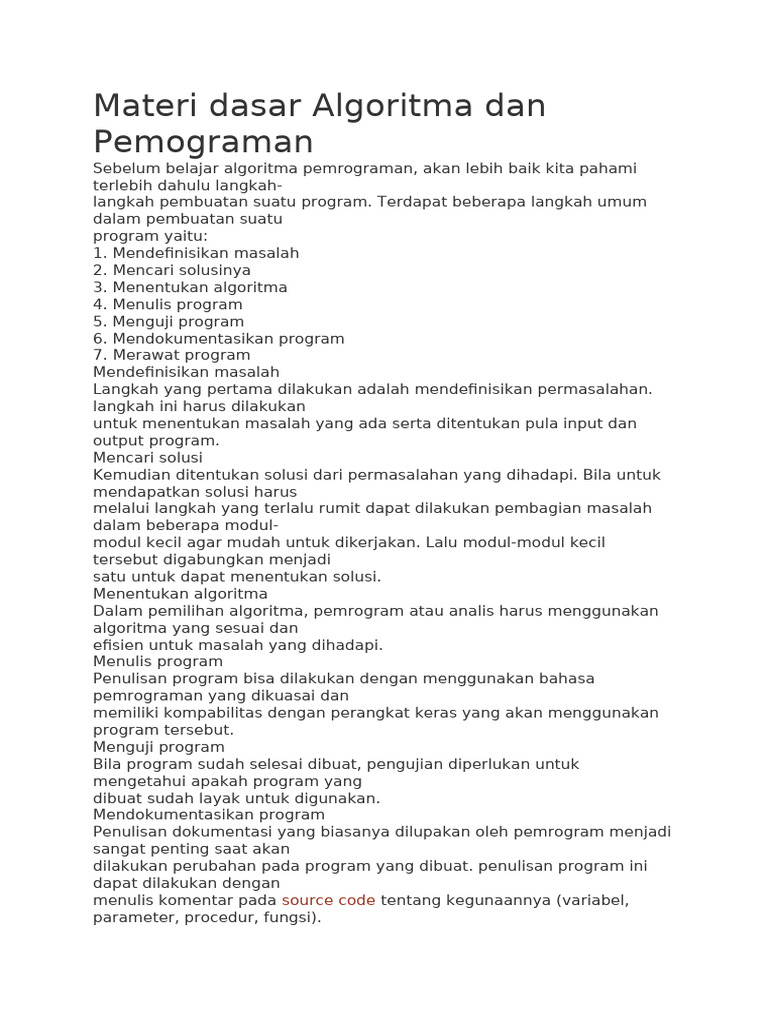 Materi Dasar Algoritma Dan Pemograman | PDF