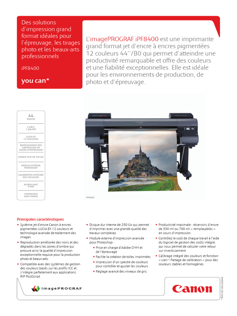 Ipf 8400 Fiche Technique | PDF | Imprimante (Informatique) | Canon Inc.