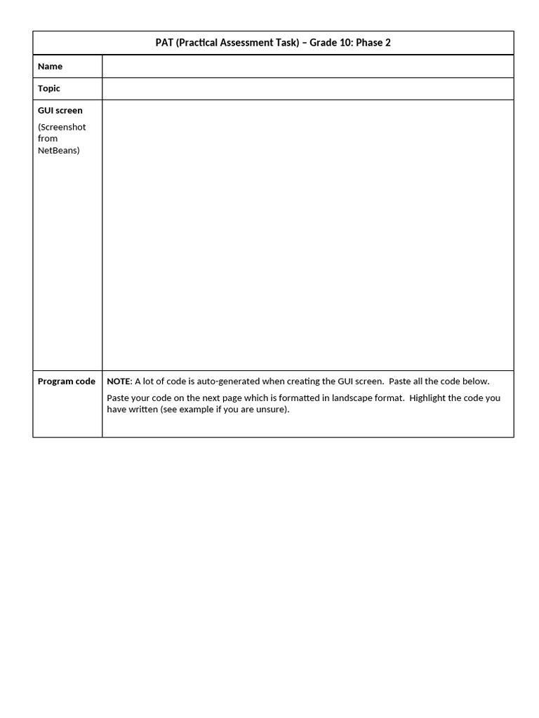 Grade 10 PAT Phase 2 Guidelines | PDF