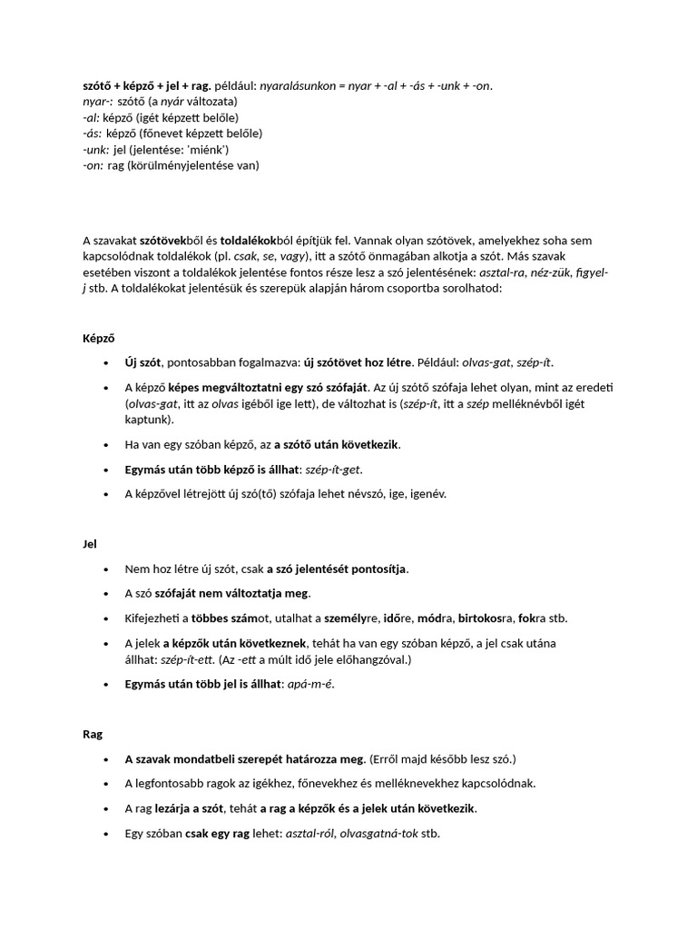 Szótő Képző Jel Rag | PDF
