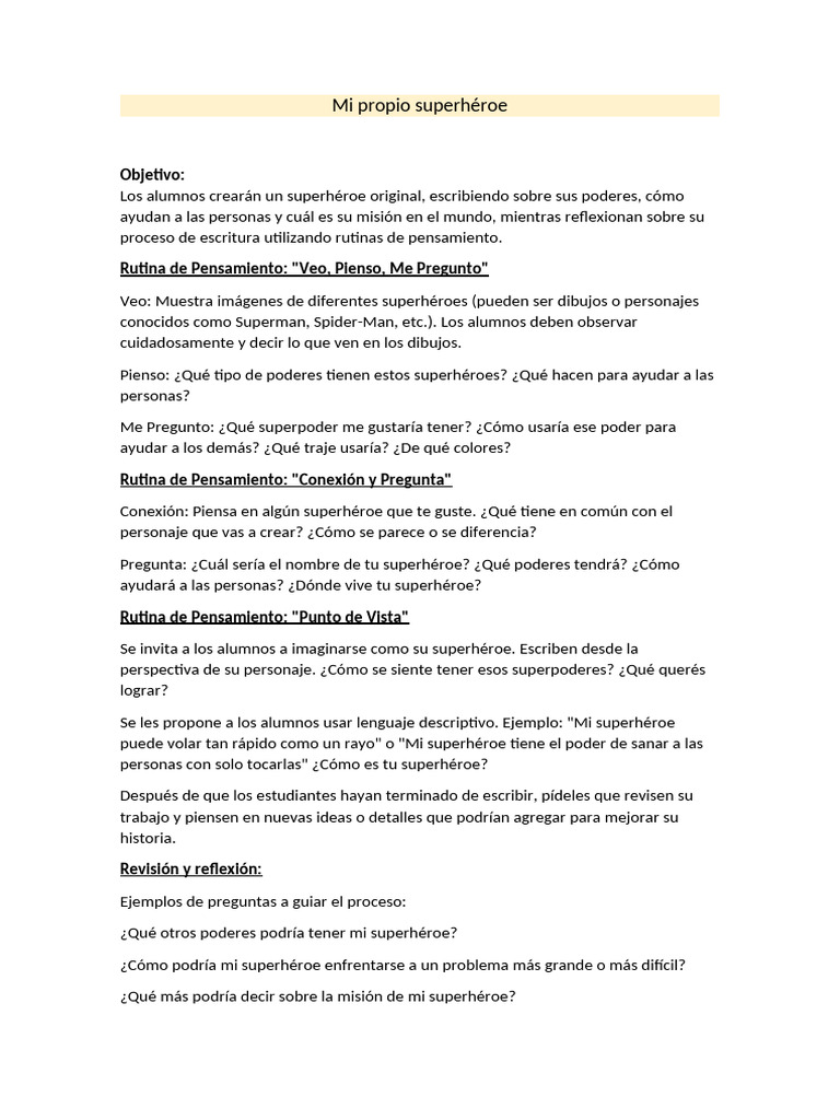 Mi Propio Superhéroe - Proyecto Escritura | PDF | Superhéroes | Pensamiento