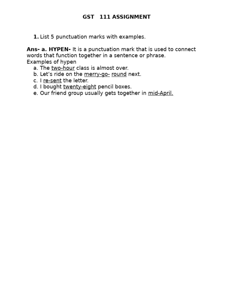 List 5 Punctuation Marks With Examples | PDF