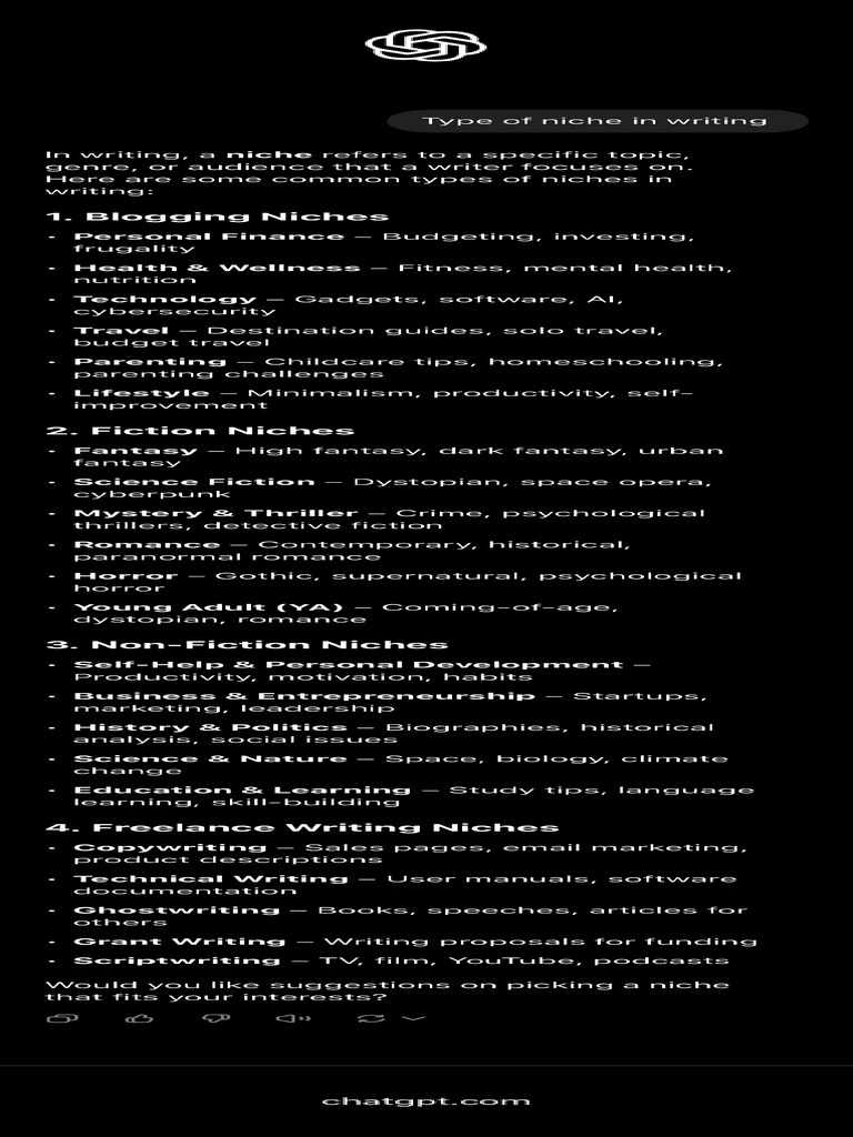 Types of Writing Niches | PDF