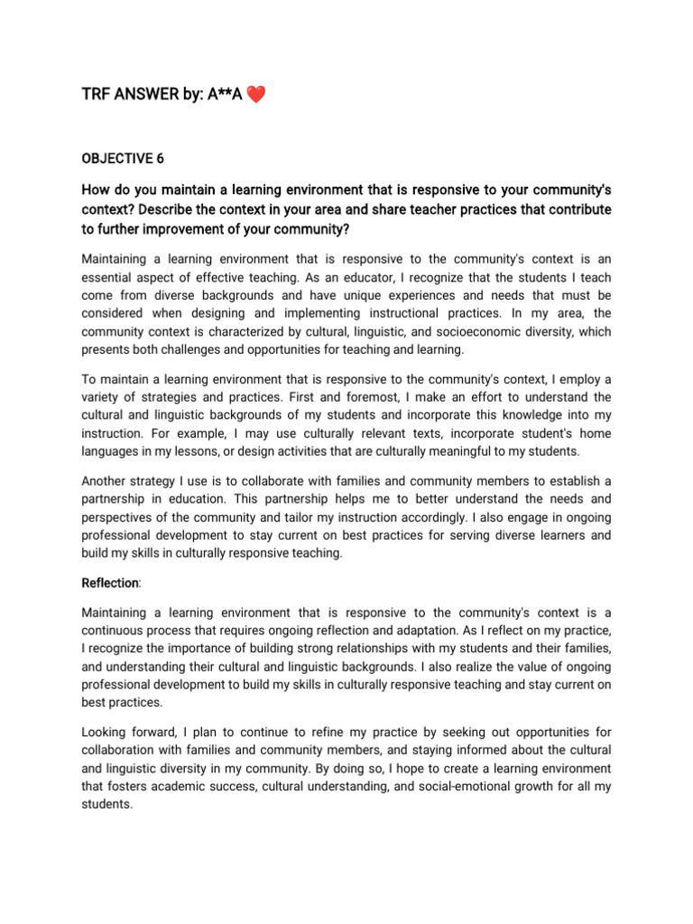 Complete-and-Updated-TRF-Objectives-6-10 | PDF | Learning | Teachers