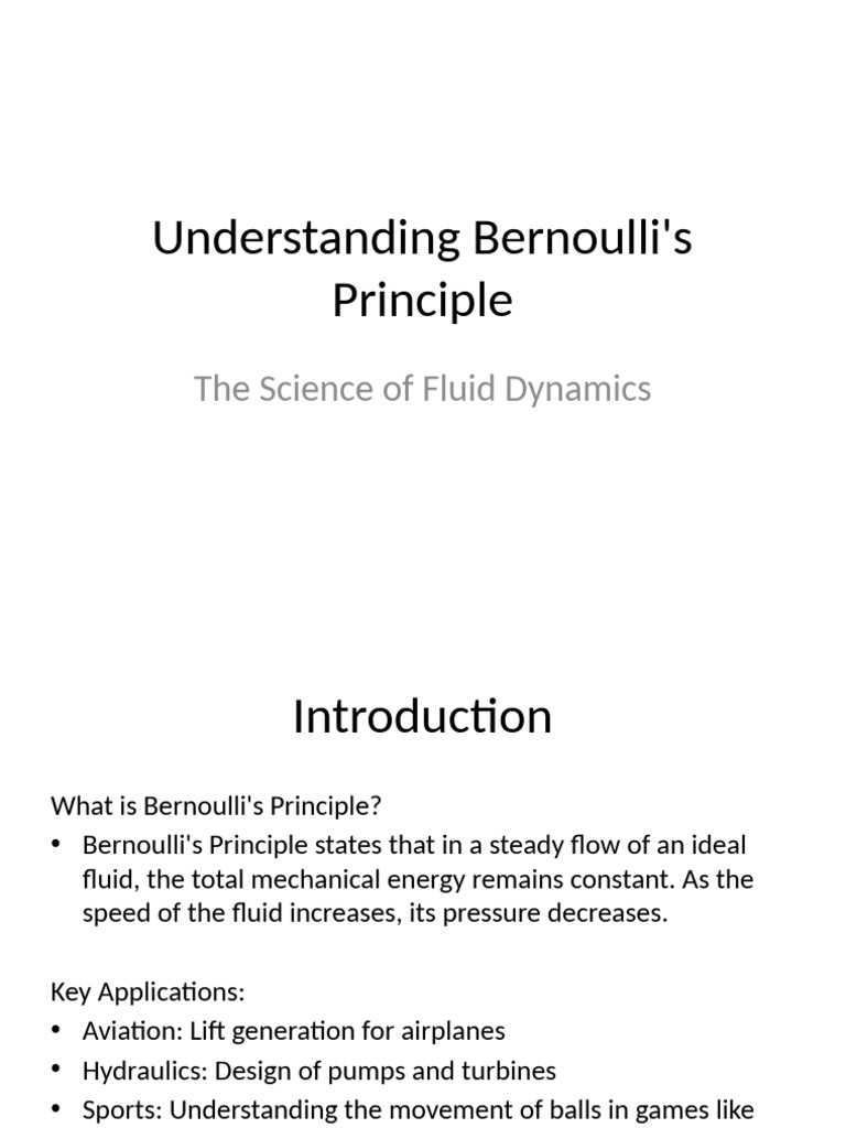 Bernoullis Principle Presentation Detailed | PDF | Lift (Force) | Pressure
