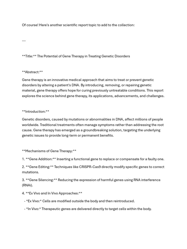 The Potential of Gene Therapy in Treating Genetic Disorders | PDF ...