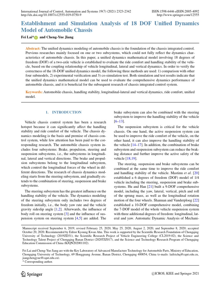 01 - Establishment and Simulation Analysis of 18 DOF Unified Dynamics Model of Automobile ...