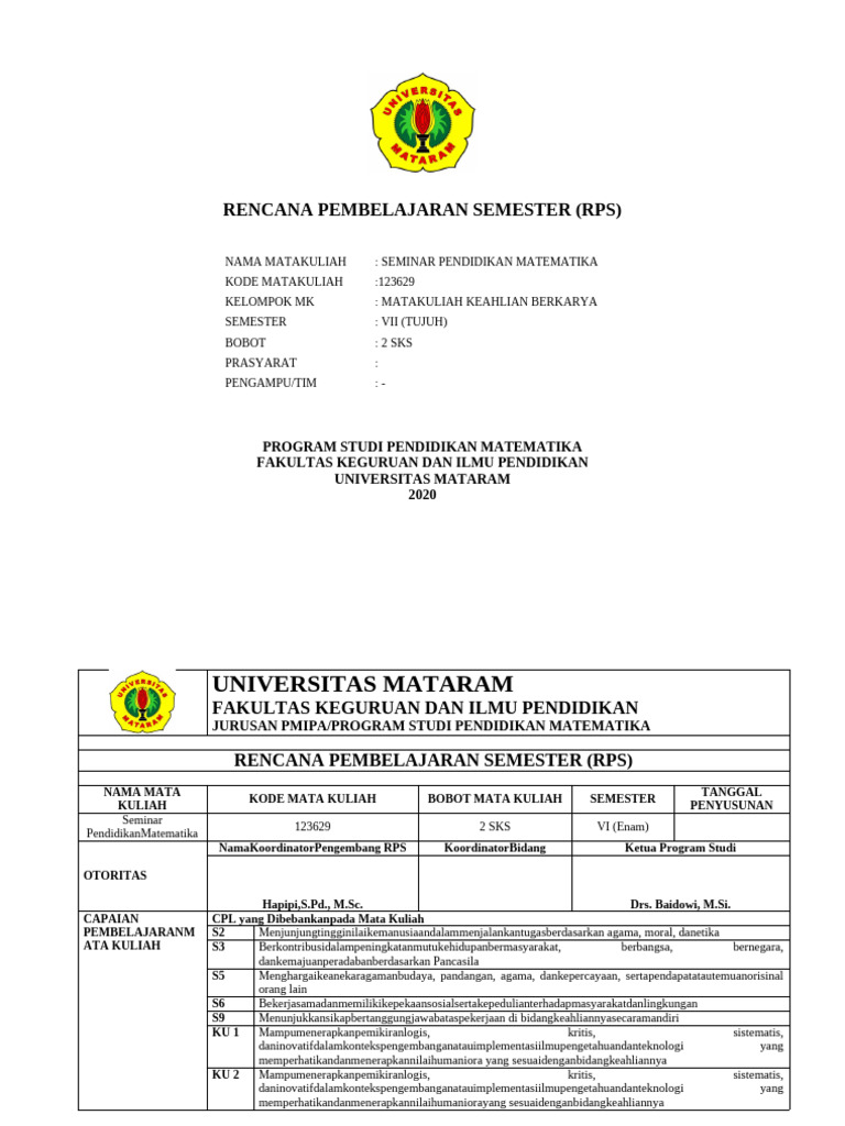 HAPIPI RPS - MK Seminar Pendidikan Matematika | PDF
