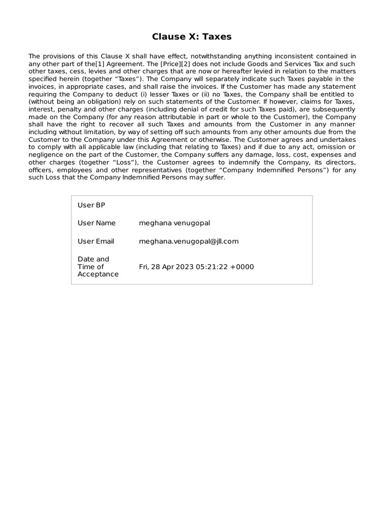 Tax Liability and Indemnification Clause | PDF