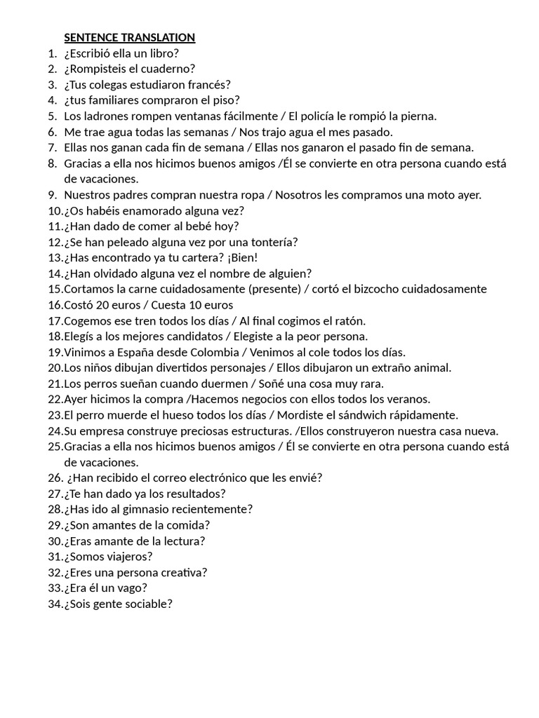 Traducción de Oraciones en Español | PDF