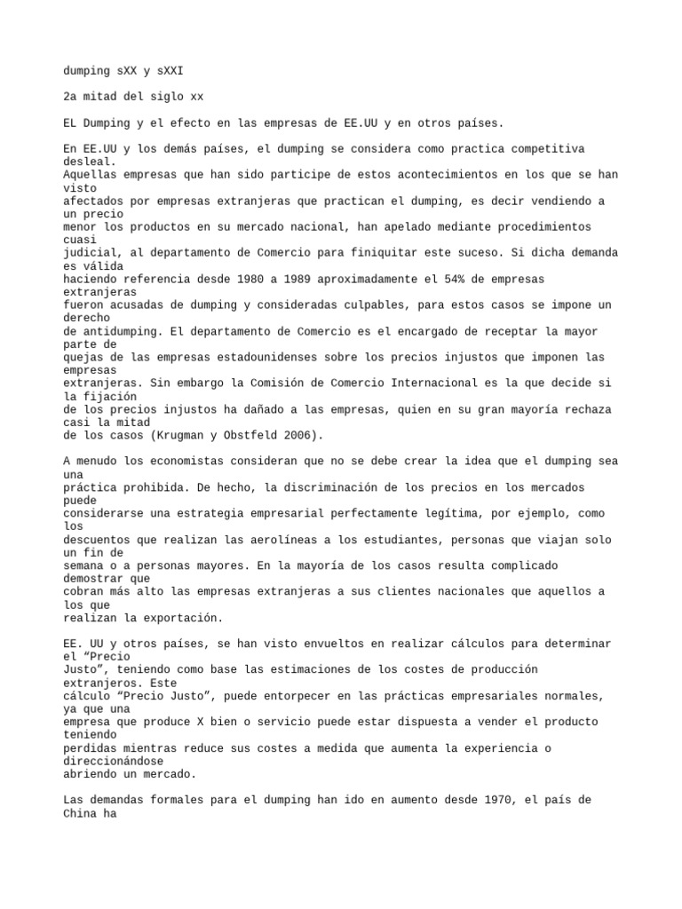 Dumping | PDF | Mercado (economía) | Desempleo
