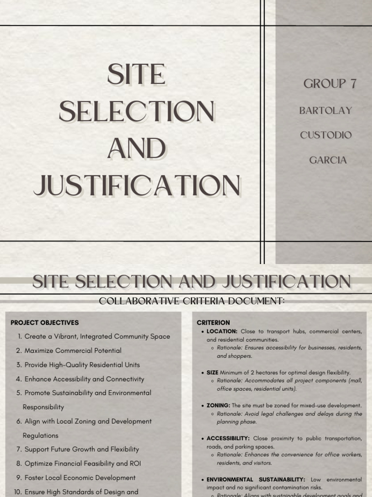 GROUP 7_SITE SELECTION AND JUSTIFICATION__MINOR REQUIREMENT | PDF | Zoning
