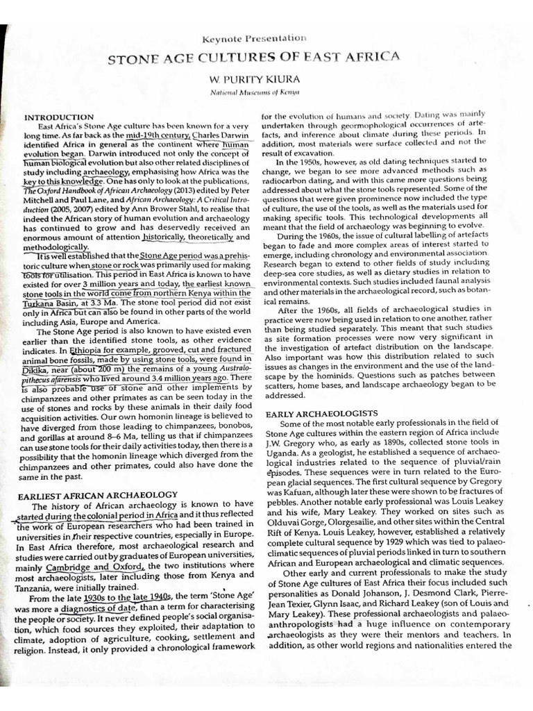 Stone Age Cultures of East Africa (HIS 107) | PDF