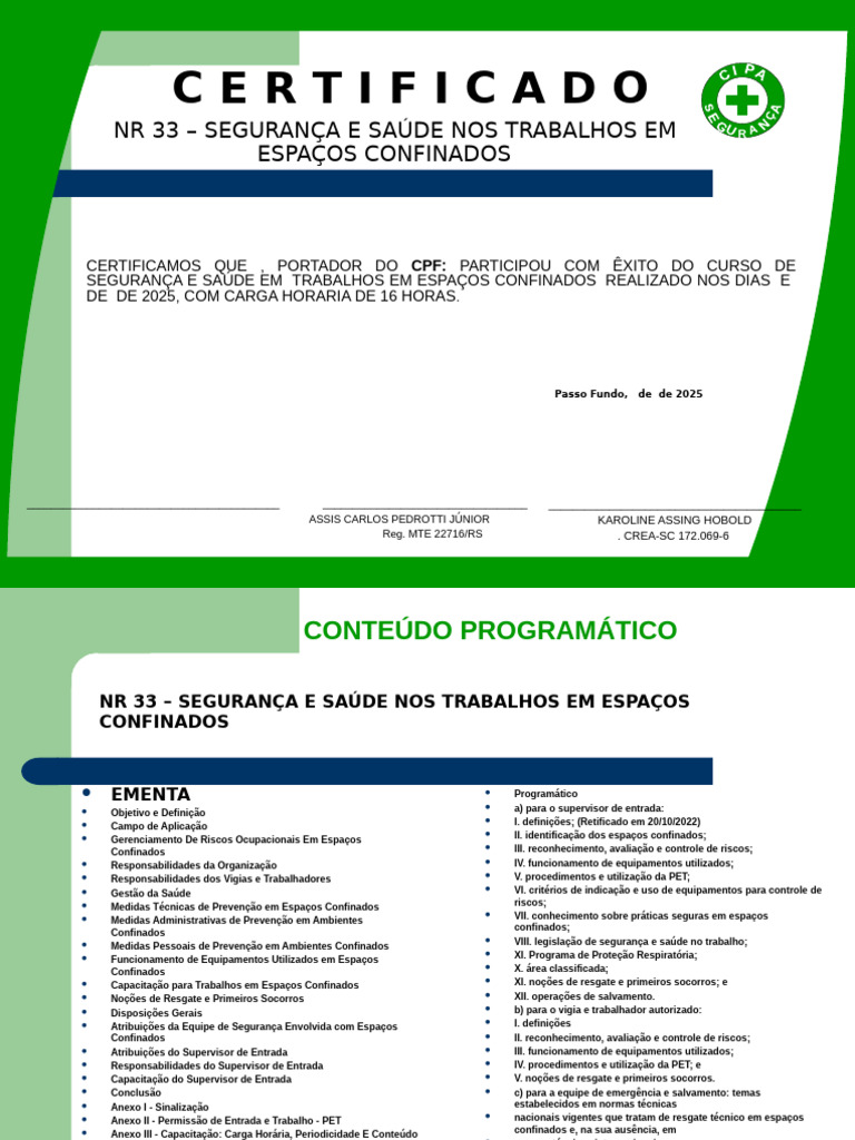 Certificado NR 33 em branco | PDF