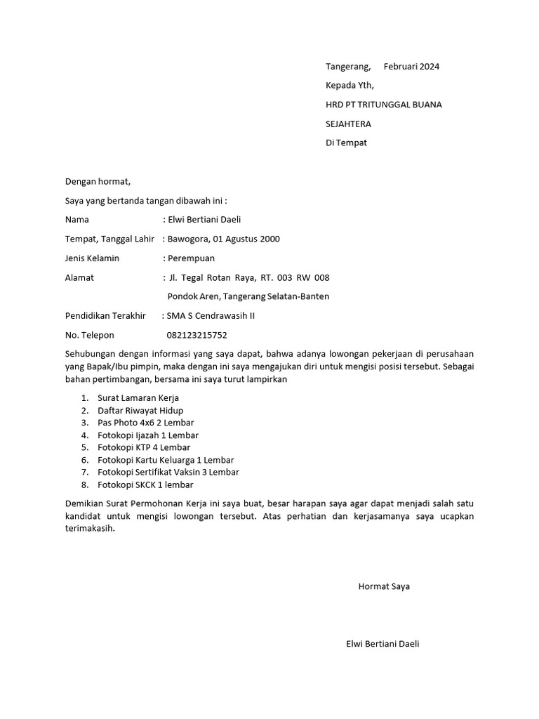 Surat - Lamaran Tbs | PDF