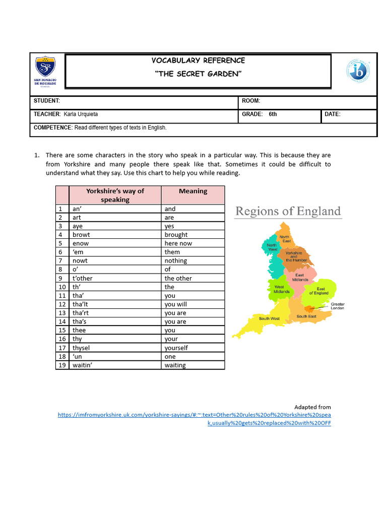 The Secret Garden - Vocabulary List | PDF