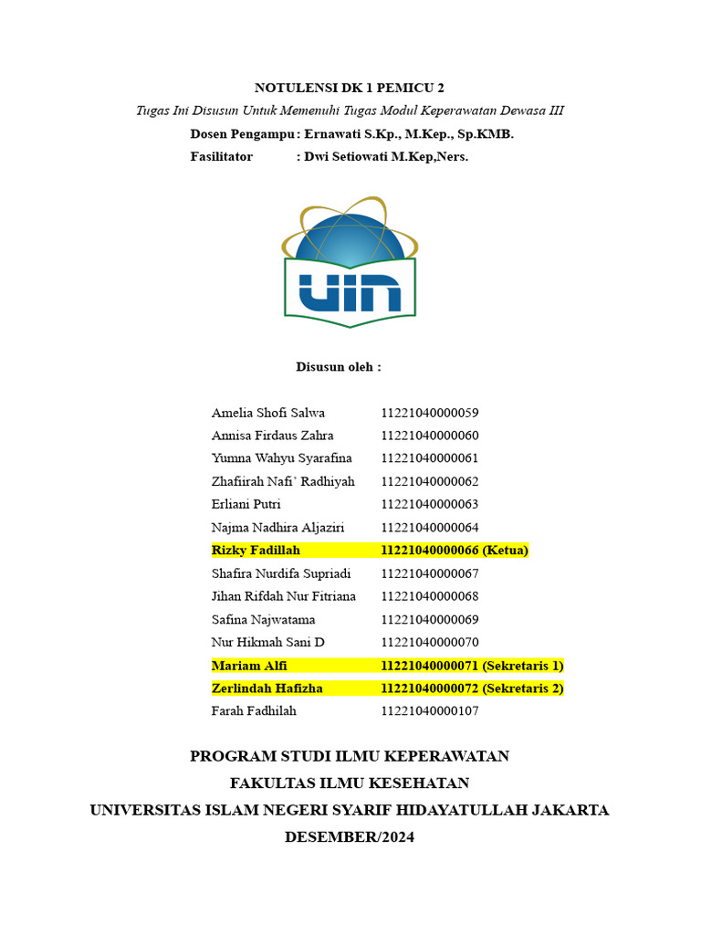 Notulensi DK Dewasa III_Pemicu 2_1B | PDF