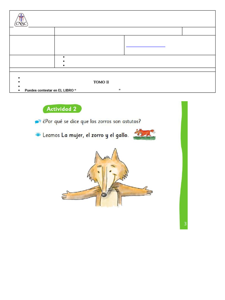 Lenguaje - Fábula El Zorro Parte I | PDF